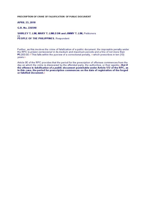 Prescription Of Crime Of Falsification Of Public Document Pdf
