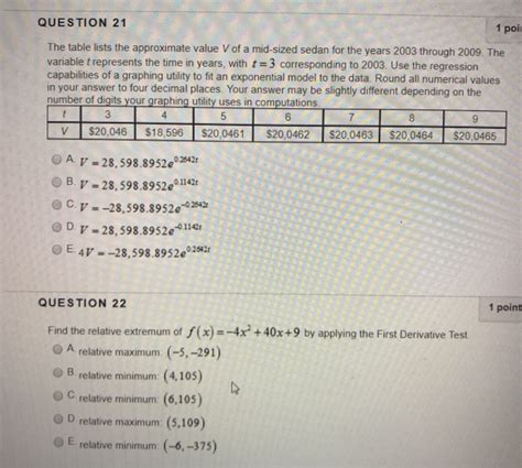 Solved Question 21 1 Poi The Table Lists The Approximate