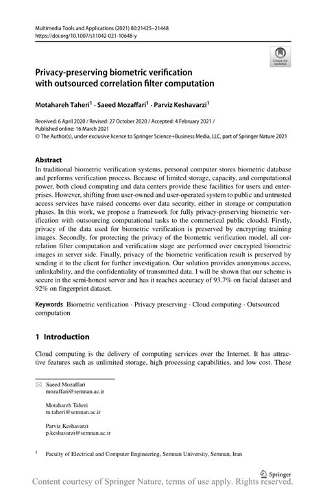 privacy preserving biometric verification with outsourced correlation filter computation