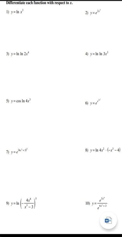 Solved Differentiate Each Function With Respect To X 1