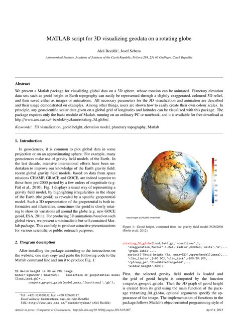 Pdf Matlab Script For Visualizing Geoid Height And Other Elevation
