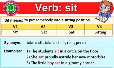 Sit Verb Forms Past Tense Past Participle And V1v2v3