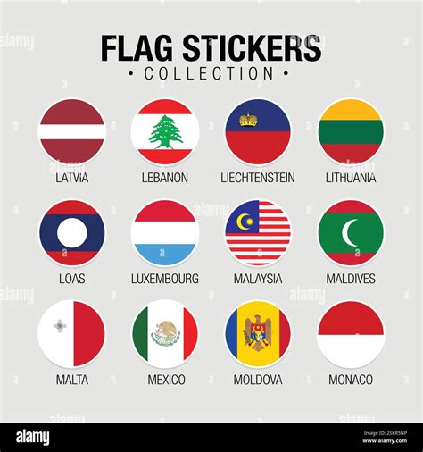 National Flags Of The World Stickers With Names Circled Flags