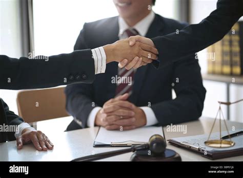 Lawyer Consultant Shaking Hand With Client Sign Contract Agreement