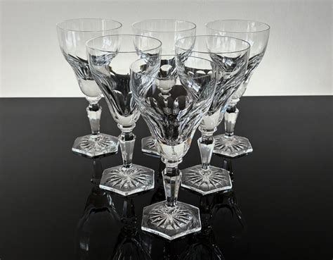 Drinking Set 6 Hand Carved Hexagonal Base Glasses Crystal
