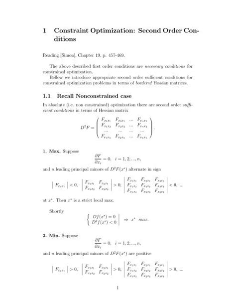1 Constraint Optimization Second Order Con Ditions
