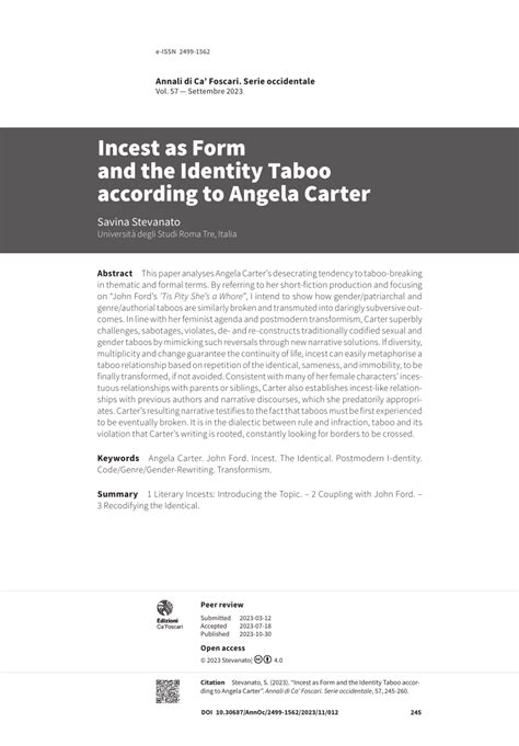Pdf Incest As Form And The Identity Taboo According To Angela Carter