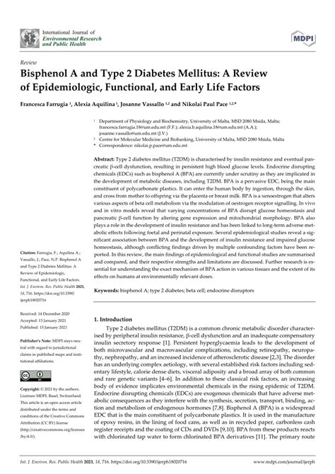Pdf Bisphenol A And Type 2 Diabetes Mellitus A Review Of