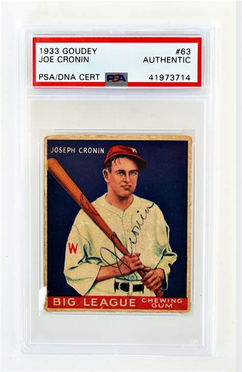 Autographed Authenticated And Slabbed Goudey Joe Cronin Trading Card Big Time Bats