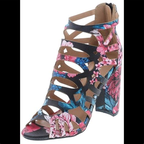 Shoes Fuschia Floral Print Cage Block Heel Shoes Sandals Poshmark