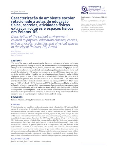 Pdf Description Of The School Environment Related To Physical Education Classes Recess