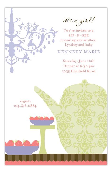 Purple Sip And See Tea Invitation Polka Dot Invitations Sip And See