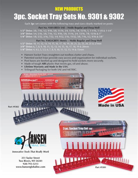 3pc Socket Tray Sets From Hansen Global Organize Your Sockets