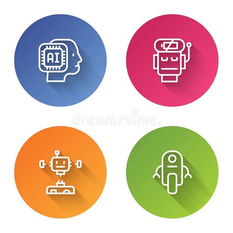 Set Line Humanoid Robot Robot Low Battery Charge Disassembled And