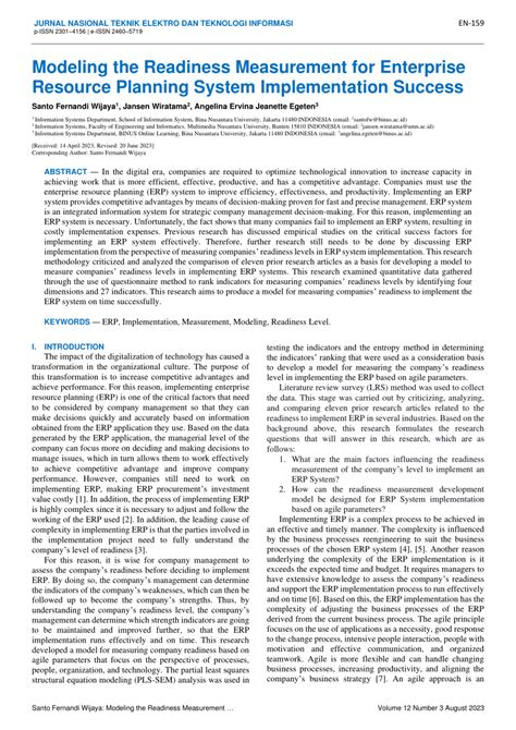 Pdf Modeling The Readiness Measurement For Enterprise Resource Planning System Implementation