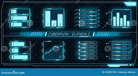 Scifi Futuristic Panel Collection Of HUD Elements GUI VR UI Design Cyberpunk Neon Glow Retro