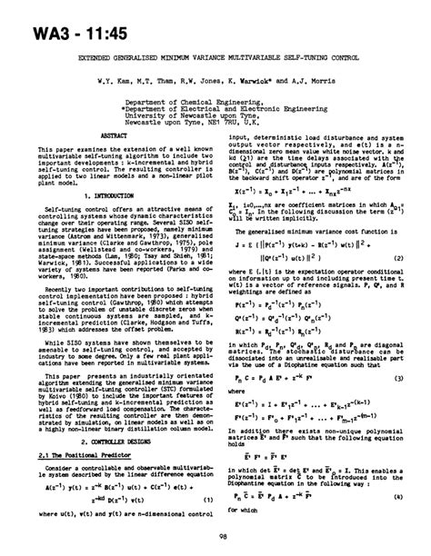 Pdf Extended Generalised Minimum Variance Multivariable Self Tuning