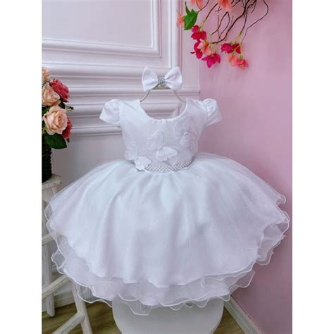Vestido Infantil Branco Batizado Borboletas Shopee Brasil