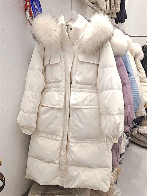 대형 자연 모피 칼라 후드 롱 자켓 및 코트 여성용 파카 90 화이트 덕 다운 두께 눈 따뜻한 아웃웨어 겨울