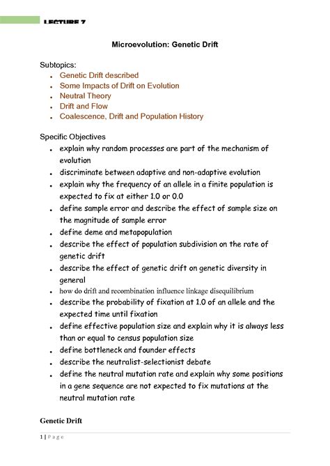 Solution Genetic Drift Studypool