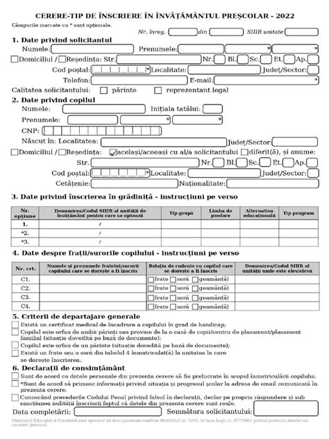 Cerere Tip Inscriere Invatamant Prescolar 2022 2023 Pdf