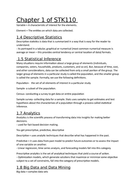 Chapter 1 Notes For STK110 Chapter 1 Of STK Variable A