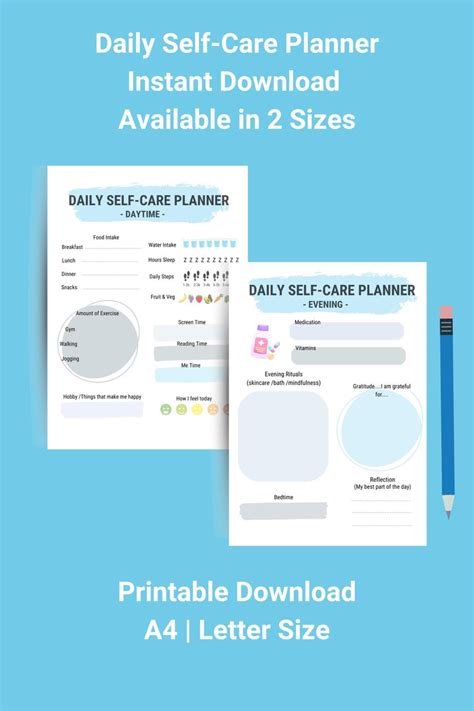 Daily Self Care Planner Printable Instant Download Wellness Tracker