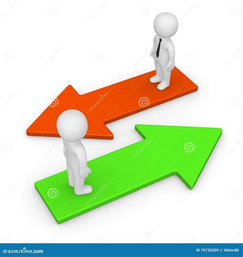 3d Men Standings On Arrows With Opposite Directions Stock Illustration
