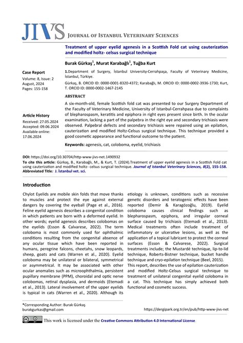 Pdf Treatment Of Upper Eyelid Agenesis In A Scottish Fold Cat Using
