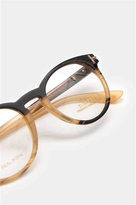 Tom Ford Glasses Frame Key Bridge Round Horn Optical Dark Browncream