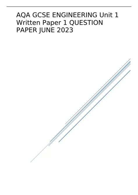 Aqa Gcse Engineering Unit 1 Written Paper 1 Question Paper June 2023