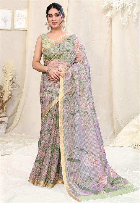 Buy Digital Printed Kota Doria Saree In Light Purple Online Sjra6514