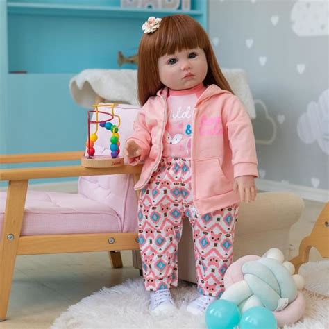 NPK poupée de bébé debout CM nouveau né princesse julia longue robe rose cheveux rouges