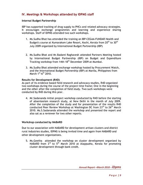 Idpms Annual Report 10 Pdf