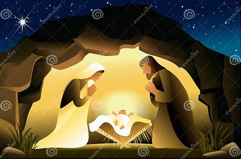 Escena De La Natividad Con La Sagrada Familia Ilustración Del Vector