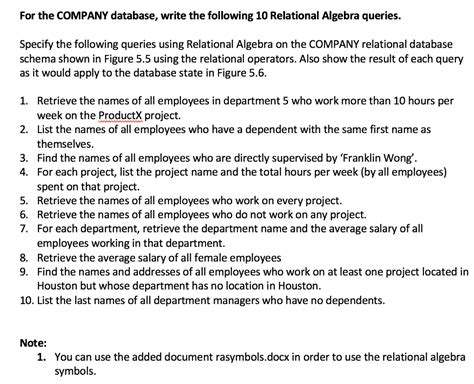 Solved For The Company Database Write The Following 10