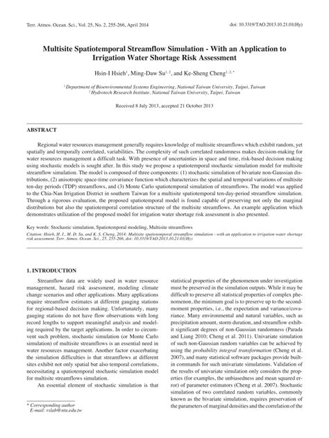 Pdf Multisite Spatiotemporal Streamflow Simulation With An Application To Irrigation Water