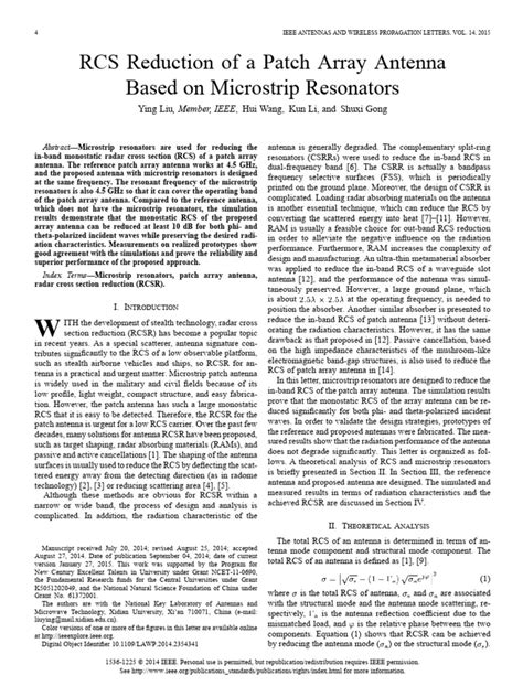 Rcsreductionofapatcharrayantennabasedonmicrostripresonators