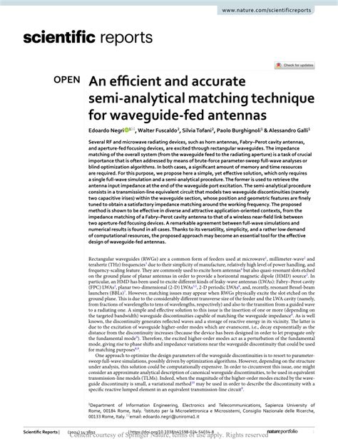 Pdf An Efficient And Accurate Semi Analytical Matching Technique For Waveguide Fed Antennas