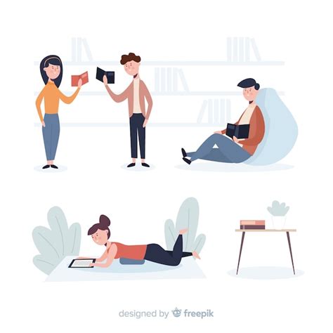 평면 디자인 젊은이 독서 무료 벡터