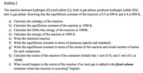 Solved The Reaction Between Hydrogen And Iodine Both In Gas