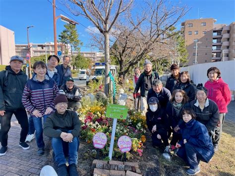 落ち葉でいっぱいのホークスとうじん通りガーデン地域のみなさんで雑草取り Fukuokaとうにんナビ