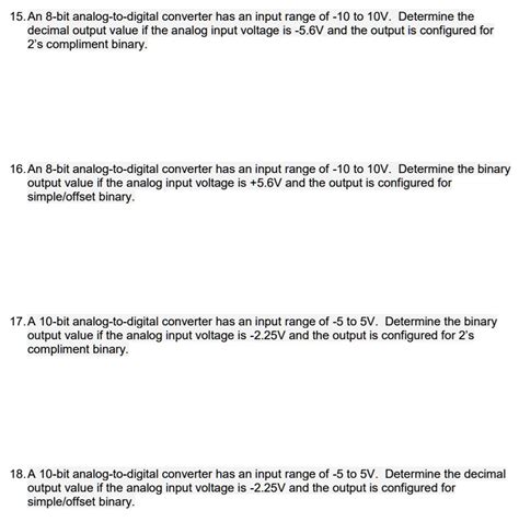 An Bit Analog To Digital Converter Has An Input Range Of To V Determine The Decimal
