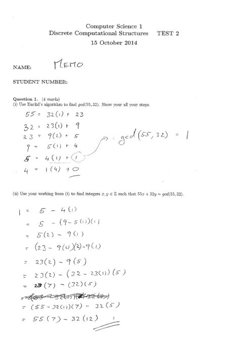 Dcs Test2 2014 Solutions Computer Scienae 1 Discrete Computatimnai Structures Test 2 15