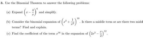 solved 3 use the binomial theorem to answer the following