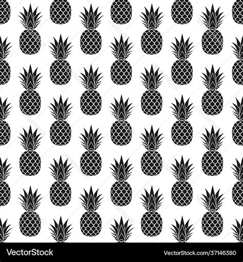 Pineapple Seamless Pattern Black Tropical Fruits Vector Image