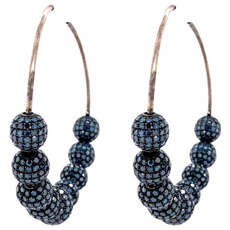 Fancy Pave Diamonds Balls Hoop Earrings Made In Silver For Sale At 1stDibs