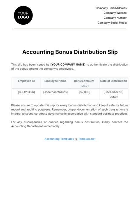 Free Accounting Bonus Distribution Slip Template To Edit Online