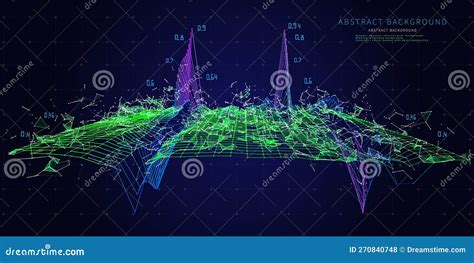 Abstract Background Contain Graph Wireframe And Data On Dark Technology Polygonaly Concept