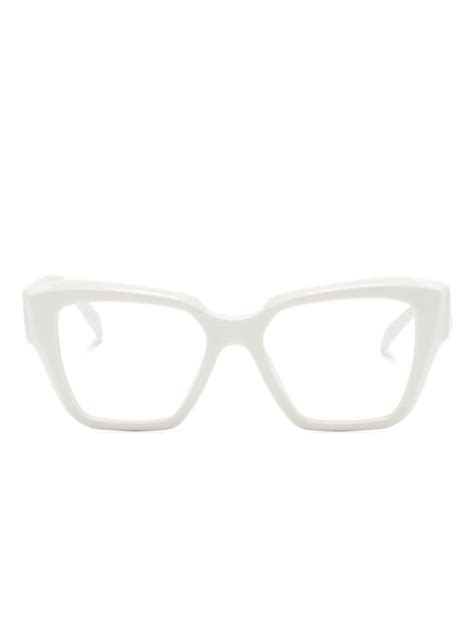 Prada Eyewear Logo Plaque Square Frame Glasses White Farfetch